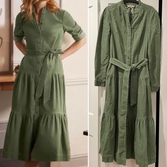 Boden | Dresses | New Boden Cord Corduroy Tiered Dress Midi Green Size ...